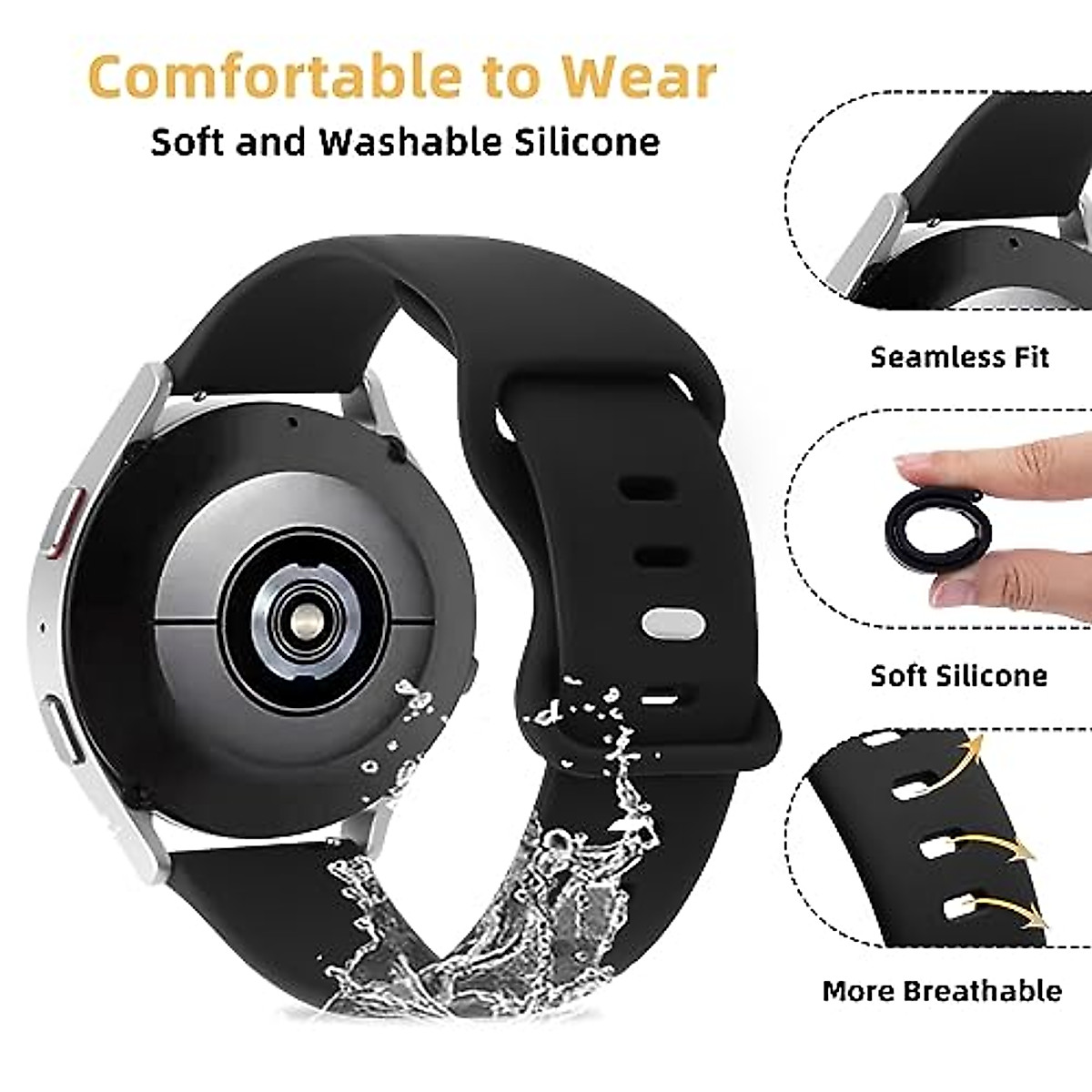 KQZunguo 8 Pack Silicone Band Compatible with Samsung Galaxy Watch 6&5&4 40mm 44mm/Watch 5 Pro 45mm/Watch 6 Classic 43mm 47mm/Watch 4 Classic 42mm 46mm, 20mm Soft Sport Strap for Women Men