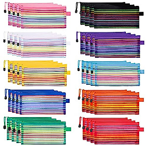 JARLINK 40 Pack 10 Colors Zipper Mesh Pouch, Pencil Storage Pouches Multipurpose Travel Bags for Office Supplies Cosmetics Travel Accessories Multicolor