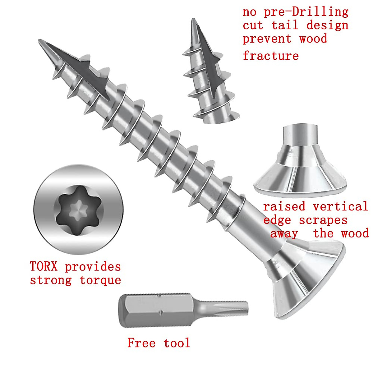JOUGU Wood Screws #14 × 2-1/4 inch Torx Star Drive Deck Screws Flat Head M6 × 60 Countersunk T30 Self Tapping Thread Cut 5LB Carbon Steel Galvanized (300PCS, Big Box)