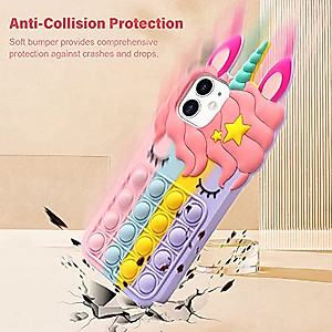 HoneyAKE Fidget Toys Phone Case for iPhone 11 Phone Case Bubble Bumper Protective Soft Silicone Shockproof Stress Reliever Pop Fun Phone Cover Shell Women Girls Case for iPhone 11 6.1 Inch, Rainbow