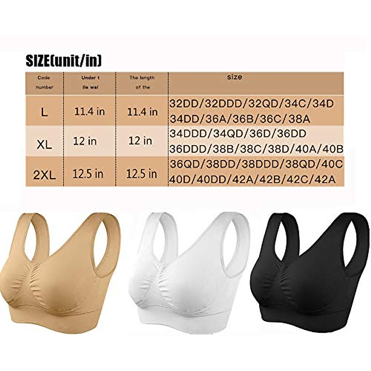 SAISYART Sports Bras for Women,Seamless Comfortable Yoga Bra Ladies Close-Fitting Bra with Removable Pads 3 Pack(X-Large)