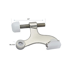 QCAA Hinge Pin Door Stopper, Zinc Die Cast, Satin Nickel, with White Rubber Bumper Tip, 2 Pack, Made in Taiwan
