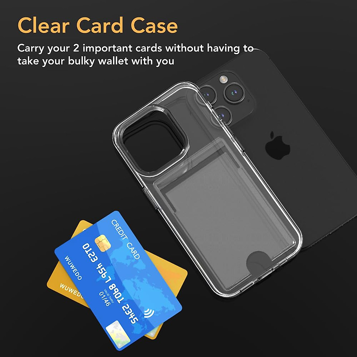 Wuwedo for iPhone 15 Pro Clear Card Case - Hybrid Slim Fit Wallet with Card Holder, TPU + PC, Anti-Yellowing, 6.1" 2023