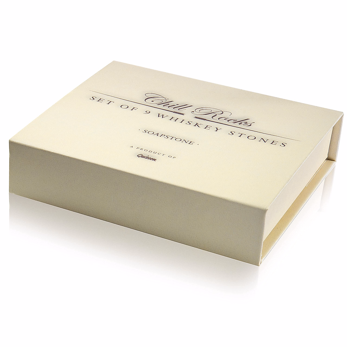 Set of 9 Grey Beverage Chilling Stones [Chill Rocks] Whiskey Stones for Whiskey and Other Beverages - in Gift Box with Velvet Carrying Pouch - Made of 100% Pure Soapstone - by Quiseen