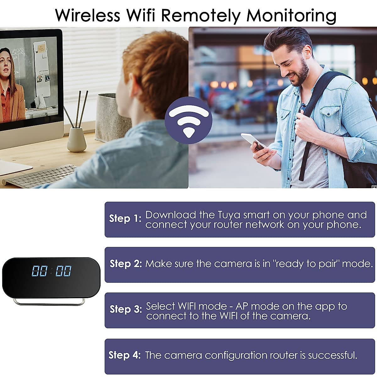 Hidden Camera Detector 1080P WiFi Security Nanny Cam with Motion Detection, 1080P Clock for Home Office