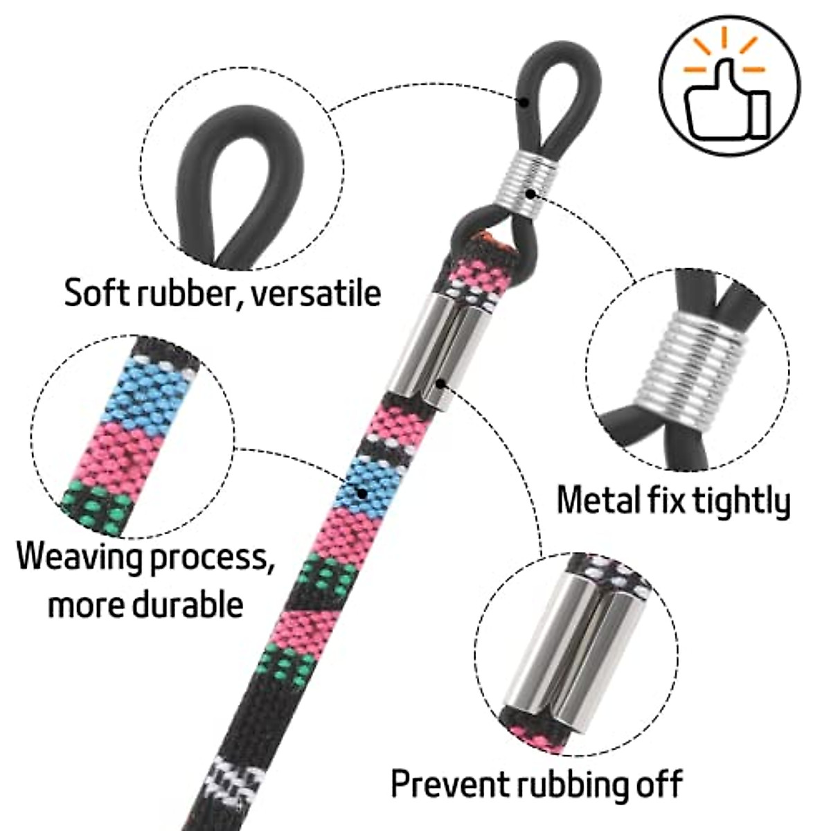 【10 Pieces】Glasses Strap Eyeglasses Holder, Eye Glasses String Strap, Anti-Slip Sunglasses Strap Chain with Hooks, Folk Style Glasses Lanyard Necklace Stylish Eyewear Retainer for Men Women (10pcs)