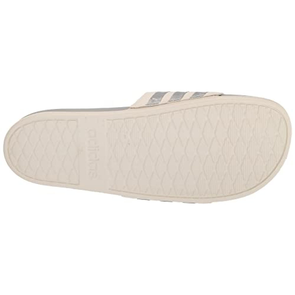 adidas Women's Adilette Comfort Slides Sandal, Chalk White/Chalk White/Matte Silver, 7