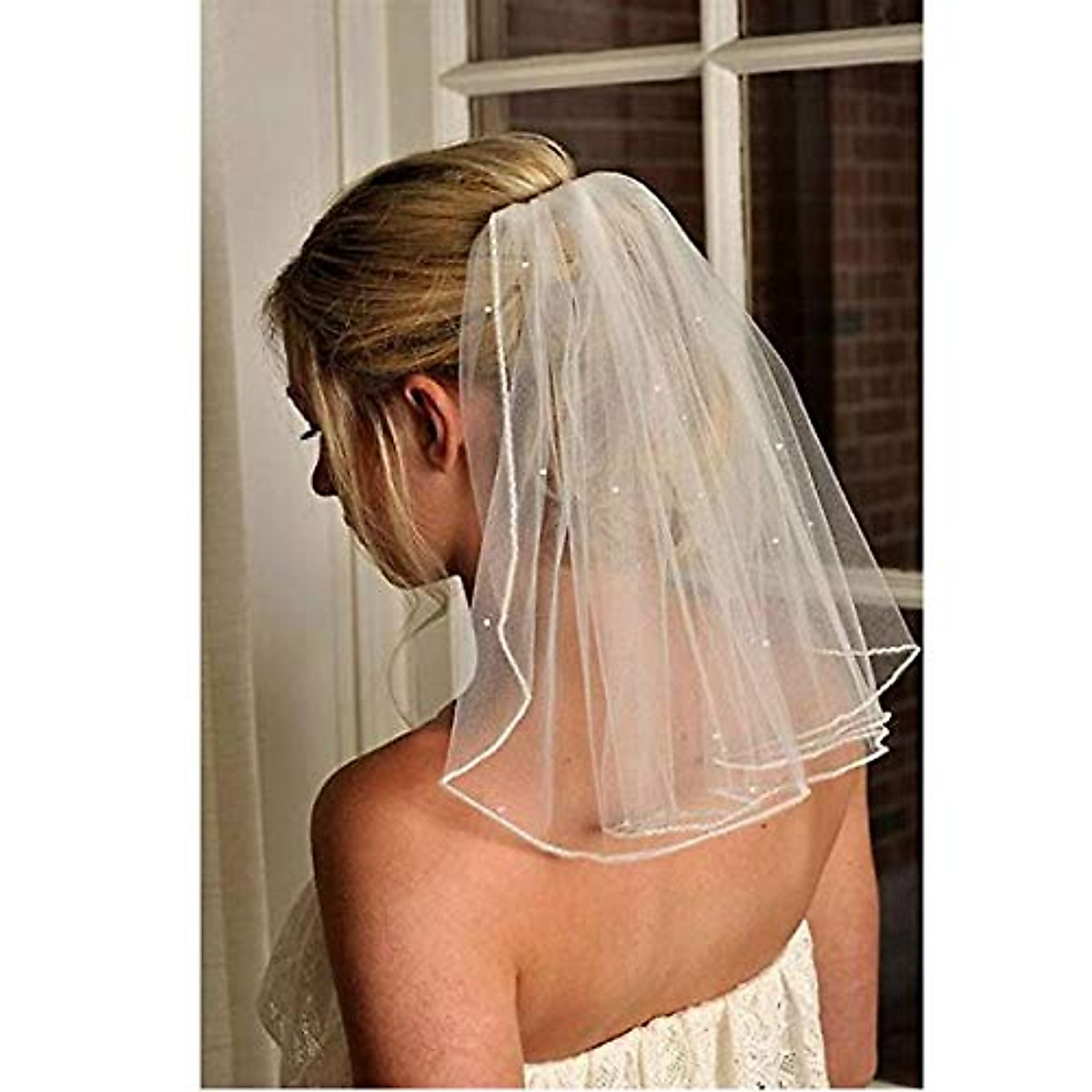 RULTA Women's Short 45cm Wedding Veils with Comb Lace Appliques Beads Bridal Veil(More) (white)