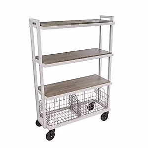 Atlantic Modular Mobile Storage Cart System, with Interchangeable Shelves & Baskets, Powder-Coated All-Steel Frame, 4-Tier, Caster Wheels for Mobility, PN 23350331, in White