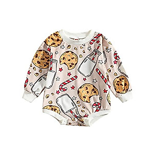 Cevoerf Infant Baby Girl Boys Christmas Outfit - Oversized Xmas Cookie Print Romper Sweatshirt Christmas Clothes
