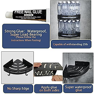 Dr.DJ Matte Black Corner Shower Shelf,Corner Shower Caddy, Adhesive Bathroom Shelf Wall Mounted,No Drilling Shower Shelf for Inside Shower,With 4 Hooks,For Bathroom,Kitchen,Restroom (2 PACK)