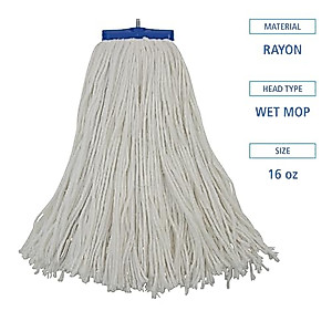 Boardwalk Cut-End Lie-Flat Wet Mop Head, Rayon, 16oz, White, 12/Carton