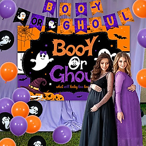 Halloween Gender Reveal Decorations, Booy or Ghoul Banner Backdrop, Orange and Purple Gender Reveal Decorations, Ghost Balloons for Halloween Baby Shower Decorations