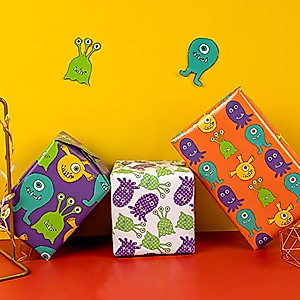 MAYPLUSS Wrapping Paper Sheet - Folded Flat - 6 Different Monster Design (45.2 sq. ft.ttl.) - 27.5 inch X 39.4 inch Per Sheet