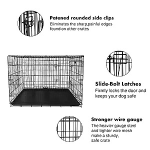 SIGNZWORLD Large Dog Crate, 42-Inch, Black, Foldable, Portable, Secure, Removable Tray, Handle, Suitable for Intermediate Dog Breeds