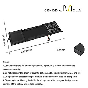 MULS 96Wh C32N1523 Laptop Battery Replacement for ASUS Zenbook Pro N501L UX501VW-F1020 UX501VW-FY010T UX501VW-FY057R UX501VW-FY102R UX501VW-DS71T ROG G501VW-FI014T ROG G501VW-FI023R C32NI523 8422mAh