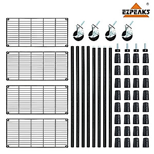 EZPEAKS 4-Shelf Shelving Units and Storage on Wheels with Shelf Liners Set of 4, NSF Certified, Adjustable Carbon Steel Wire Shelving Unit Rack for Garage, Kitchen, Office, Black (50H X 30W X 14D)