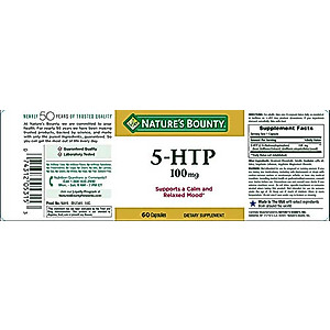 Nature's Bounty 5-HTP Pills and Dietary Supplement, Supports a Calm and Relaxed Mood, 100mg, 60 Capsules