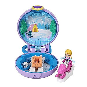 Polly Pocket Polly Snow Cabin Compact with Removable Snowmobile, Bunny Figure, Photo Customization, Micro Polly Doll & Sticker Sheet; for Ages 4 Years Old & Up