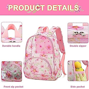 LOIDOU Mesh Backpack for Toddler Girls Semi-Transparent Mesh Bookbag 15 Inch Preschool Kindergarten Backpacks See Through Sturdy School Bags for Travel Beach Hiking Swim