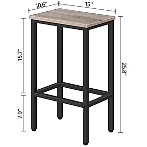MAHANCRIS Bar Stools, Set of 2 Bar Chairs, Kitchen Breakfast Bar Stools with Footrest, 25.8" Dining Stools, Rectangular Industrial Bar Chairs, for Dining Room, Kitchen, Greige BAHG0101Z
