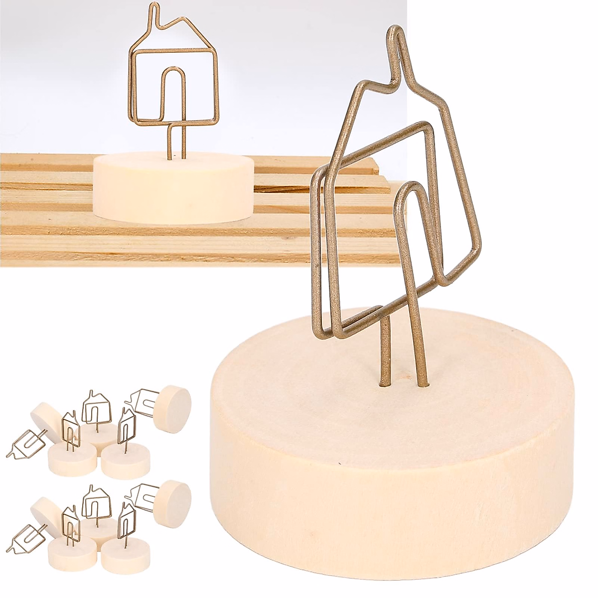 10pcs Table Number Holders, Retro House Shape Place Card Holder Picture Holders Photo Clips for Wedding Party Graduation Reception Restaurant Home Centerpiece Decorations