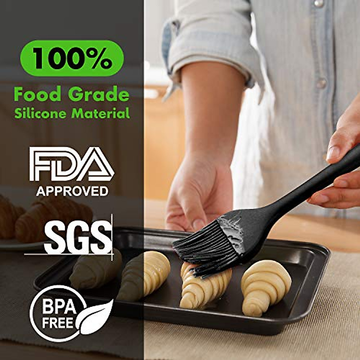 HOTEC Basting Brushes Silicone Heat Resistant Pastry Brushes Spread Oil Butter Sauce Marinades for BBQ Grill Barbecue Baking Kitchen Cooking BPA Free Dishwasher Safe (Black 2)