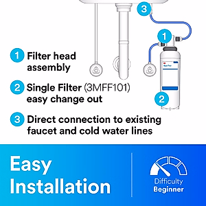 3M Aqua-Pure Under Sink Full Flow Drinking Water Filter System 3MFF100, Sanitary Quick Change, Reduces Particulates, Chlorine Taste and Odor, Cysts, Lead, Select VOCs