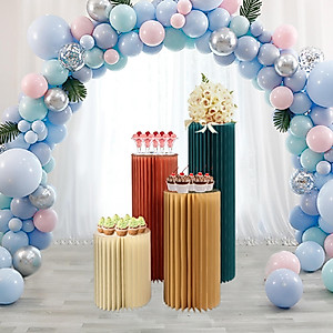 Foldable Paper Columns Display Pedestals Stands for Wedding Engagement Birthday Party Decoration Four Packs White Champagne Light Pink Blue