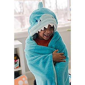 Soft Landing | Everyday Escapes | Character Hooded & Weighted Blanket – Removable 3 lbs. Weights – Ocean Shark
