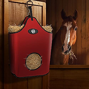 SmithBuilt Horse Hay Bag, Red - Comfortable & Durable 1000D Nylon Feeder Tote with Mesh Net