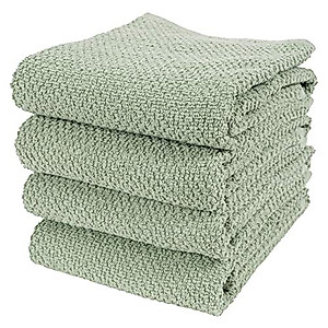 KAF Home Set of 4 Deluxe Popcorn Terry Kitchen Towels | 18 x 28 Inches | 100% Cotton Kitchen Dish Towels (French Green)