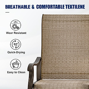 UDPATIO Patio Swivel Dining Chairs Set of 2, Outdoor Dining Chairs High Back with All Weather Breathable Textilene, Metal Rocking Frame for Lawn Garden Backyard, Brown