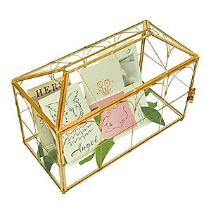 12.6x5.9x9.0inch Wedding Gold Glass Card Box with Lock and Slot - Wedding Envelope Card Holder for Reception Handmade Gold Decorative Box, Party Centerpiece Gift Card Box Handmade Wedding Card Box