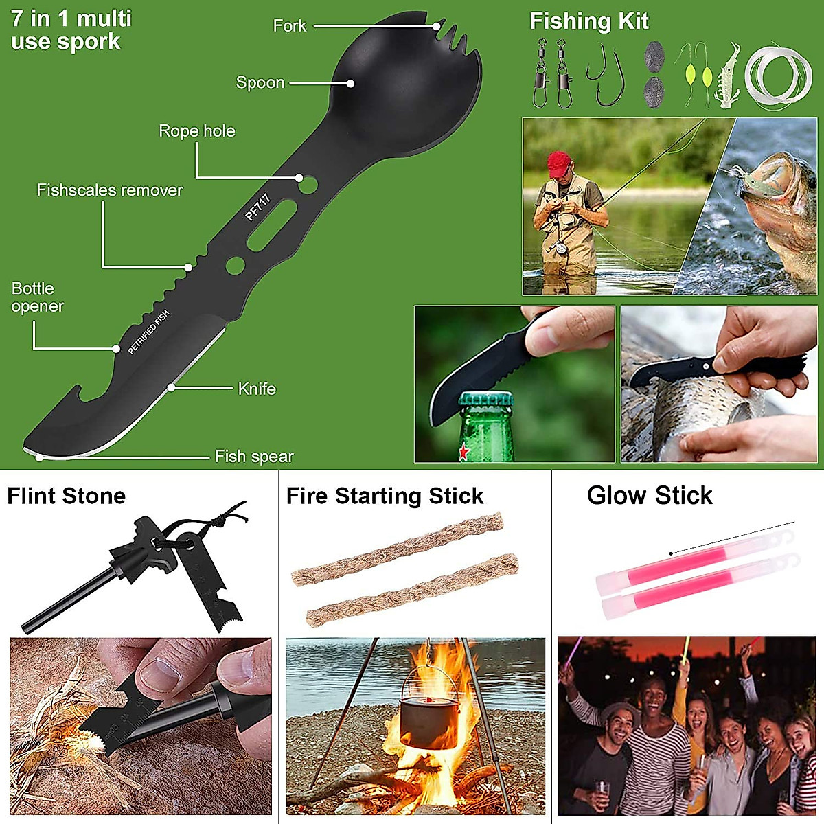 216 Pcs, Professional Survival Gear Equipment Tools First Aid Supplies kit for SOS Emergency Hiking Hunting Disaster Camping Adventures (Black)