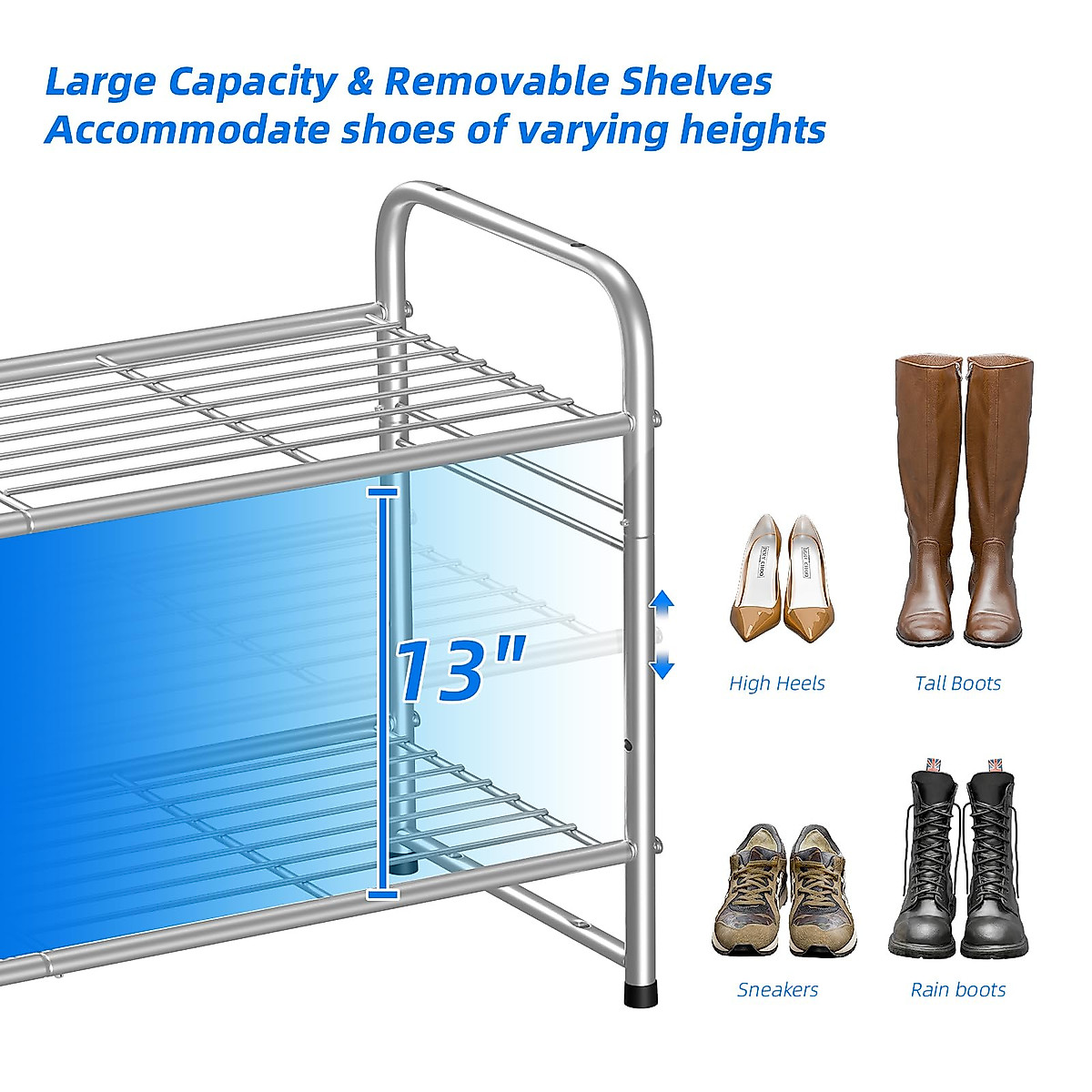 SUFAUY 3 Tier Shoe Rack, Closet Metal Shoe Rack Organizer Heavy Duty, Stackable, Silver