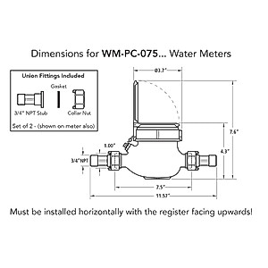3/4” Water Meter: Plastic, NSF Certified, Multi-Jet, Cubic Feet (Horizontal Installation)