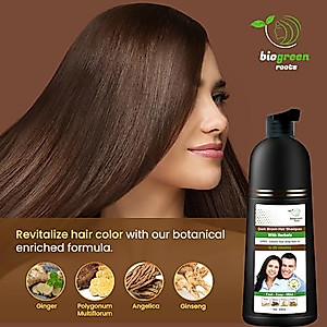 BIOGREEN ROOTS Ammonia-Free Herbal Hair Shampoo - Effectively Covers Gray Hair for Men and Women - Natural Color and Herbal Nourishment - No Stain on Skin - Dark Brown (200 ml)