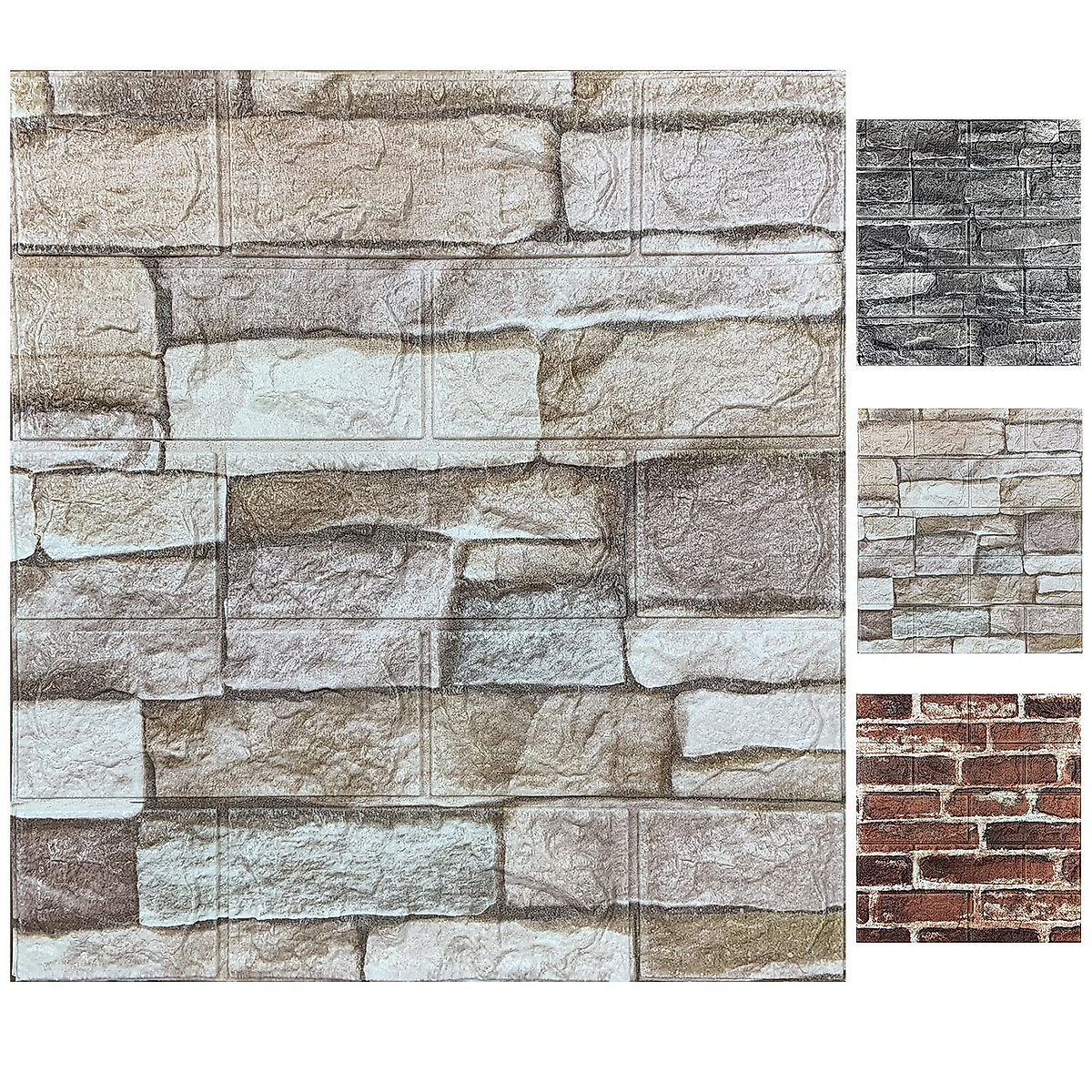 20PCS 3D Wall Panels Peel and Stick Foam 3D Brick Wallpaper Peel and Stick Faux Stone Wall Panel Self-Adhesive Wallpaper (20PCS, Rock Color)