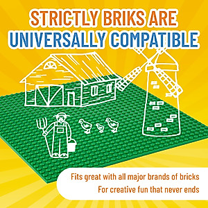 Strictly Briks Compatible with Lego Large Classic Stackable Baseplates, for Building Bricks, Bases for Tables, Mats, and More, 100% Compatible with All Major Brands, Green, 1 Piece, 10x10 Inches