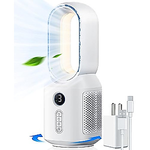let'me Desk Fan, 13 Inch Bladeless Fan 4400mAh Battery Operated Fan Small Office Fan, USB Portable Fan With Comfy Wind, Desk Fans MINI Quiet with 3 speeds Touch Control for Office Bedroom Dorm