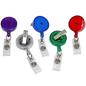 5 Pack - Translucent Badge Reel Holders with Alligator Swivel Clip - Retractable Plastic Round Zip Reels - Cute Retracting Lanyards for Office Nametags & Nurse Swipe Badges by Specialist ID (Assorted)
