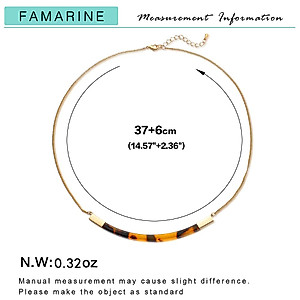 Tortoise Shell Collar Necklace, Tortoise Resin Curved Bar Pendant Thin Chain Necklace 17" for Women Lover Gift, Gold