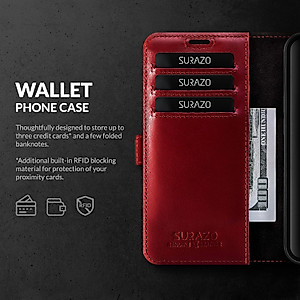 SURAZO Leather Case Compatible with iPhone 15 Pro Case Wallet Leather Genuine - RFID 3 Card Slots & Cash Pocket - Secure Magnetic Closure Plus Stand Function - Flip Folio Cover - Screen Protector