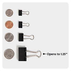 U Brands Binder Clips, Medium 1-1/4-Inch Width, 1/2-Inch Paper Holding Capacity, Black and Silver Steel, 96-Count - 656U08-24