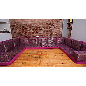 Premium U Shaped Arabic Sofa Set, Floor Cushions, Arabic Seating Floor Sofa, CNC Cutted Backrests, Moroccan Sofas, Arabic Majlis (U Sofa Only)