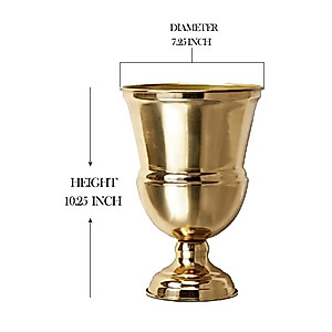 Serene Spaces Living Decorative Gold Vase Urn, Gold Vases for Centerpieces, Metal Vase Use for Home Decor, Wedding, Parties, Floral Arrangements, Measures 10.25" Tall & 7.25" Diameter