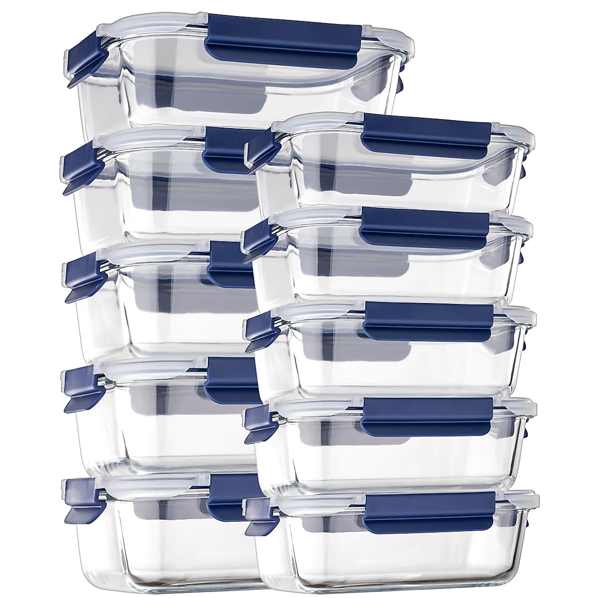 coccot Glass Food Storage Containers with Lids Airtight, [10 Pack] Glass Meal Prep Containers, Glass Storage Container Set with Bpa-free Lid for Food, Glass Lunch Bento Box