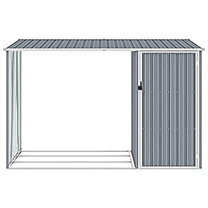 vidaXL Garden Firewood Shed Storage Building Tool Timber Log House Outdoor Backyard Furniture Equipment Organize Gray Galvanized Steel