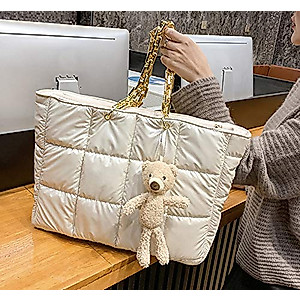 QZUnique Women Shoulder Bags Bread Bear Handbag Underarm Tote Bag Down Large Capacity Tote Handbags